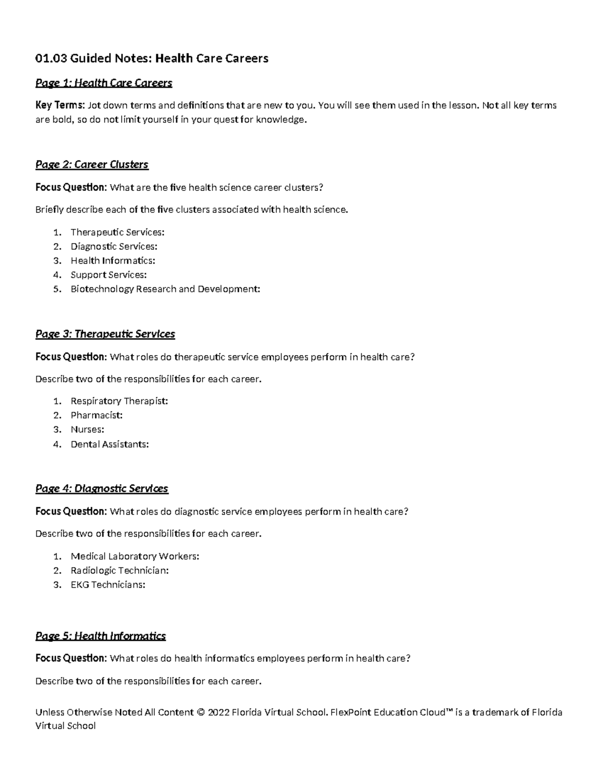 Hsf 01 03 guided notes ljp - 01 Guided Notes: Health Care Careers Page ...