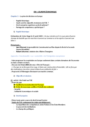 CM 3 - Chapitre 3 Cours d'europe eco - CM – EUROPE ÉCONOMIQUE CHAPITRE 3 – Les traités européens ...