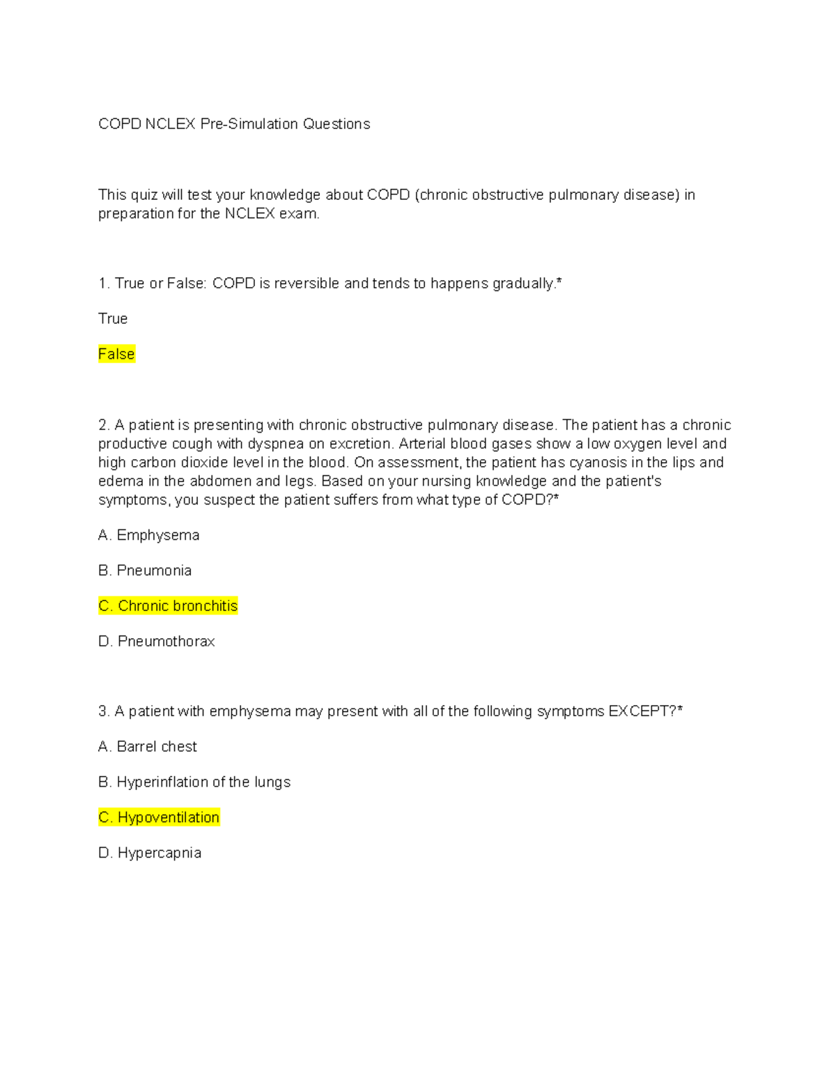 COPD 20 NCLEx Pre-Simulation pdf - COPD NCLEX Pre-Simulation Questions ...