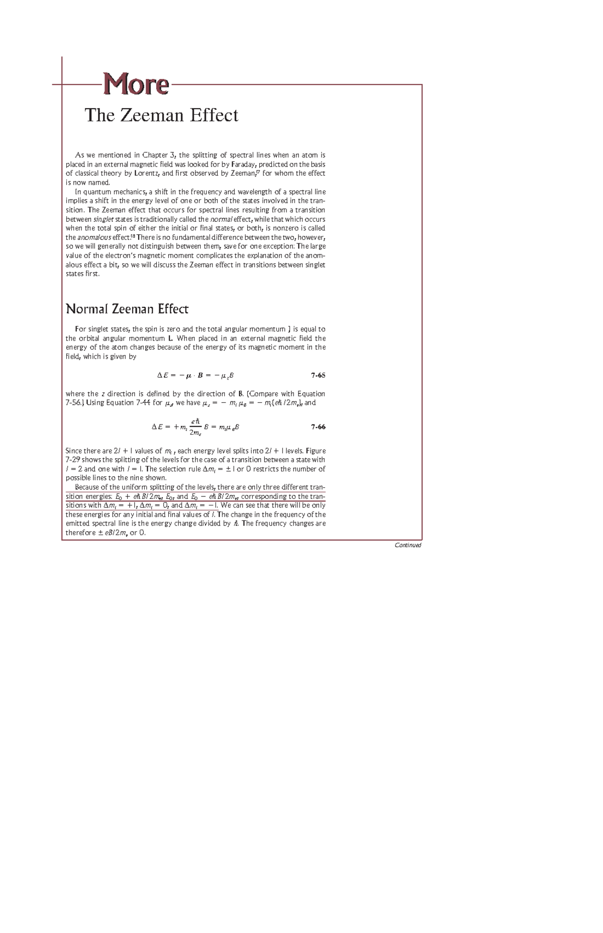 Zeeman Effect (Freeman) - MoreMore The Zeeman Effect As we mentioned in ...