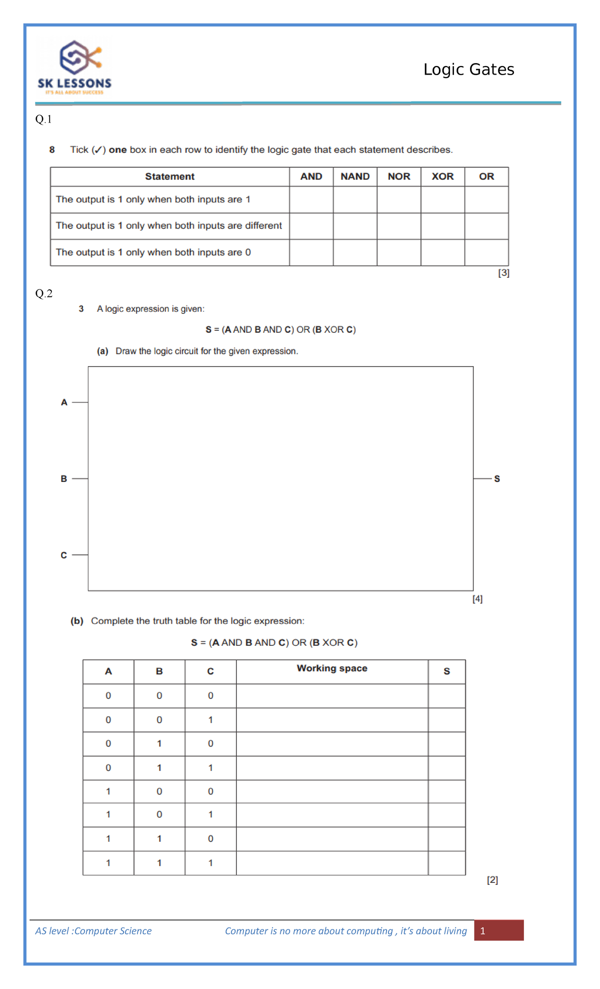 Logic Gates Assignment Aslevel Computer Concepts And Applications Q Q Q Q Q Q Q Q Q