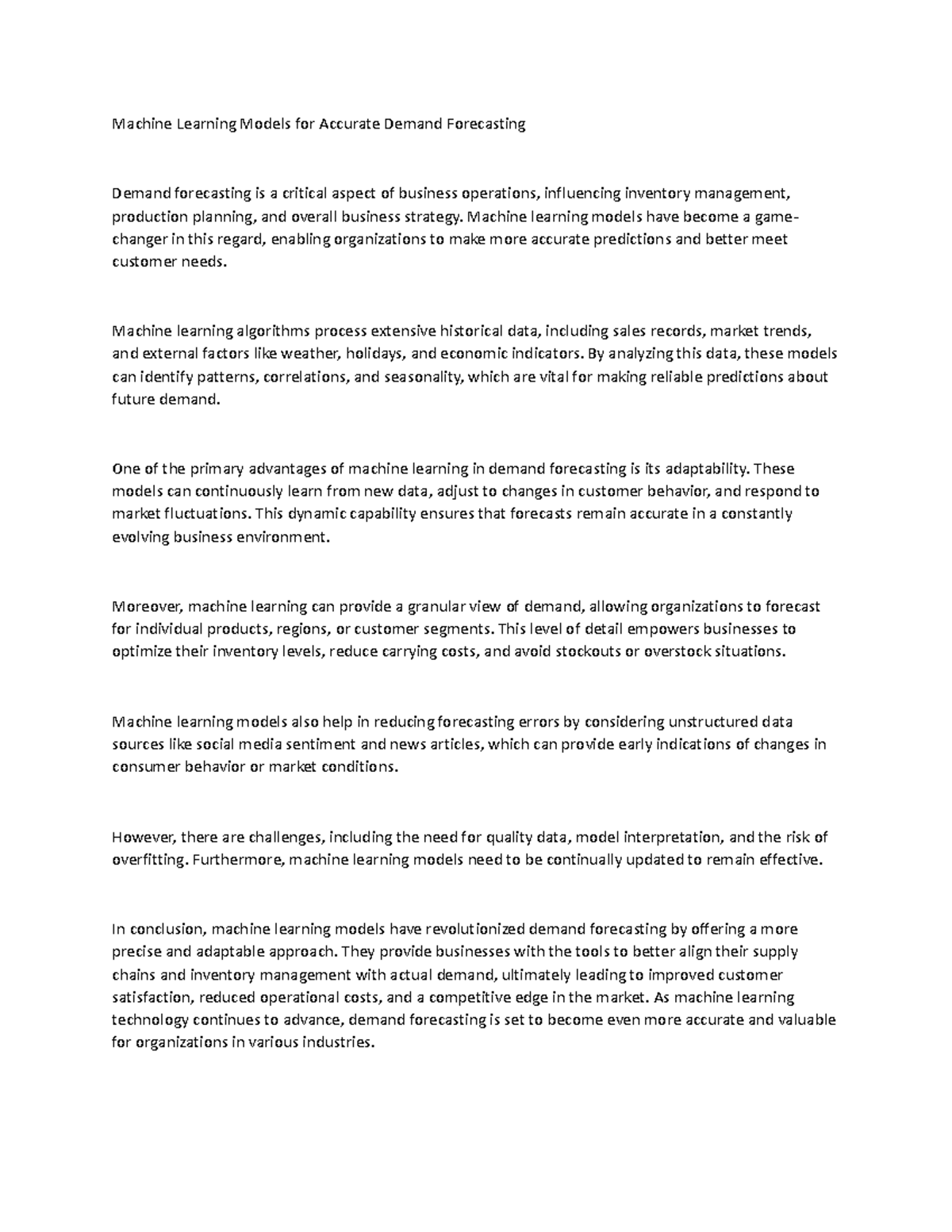 Machine Learning Models for Accurate Demand Forecasting - Machine ...