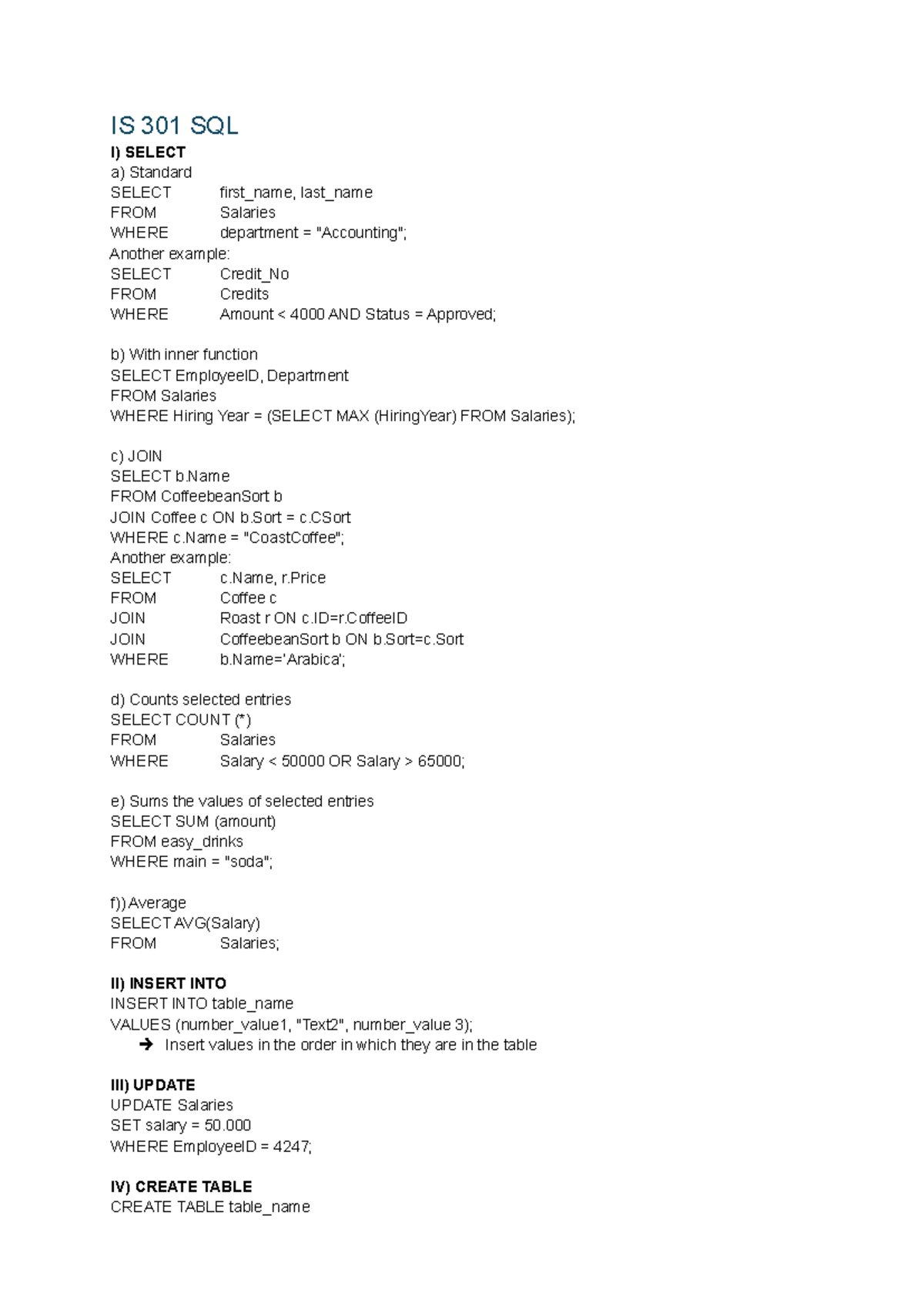 SQL Formeln - FSS2024 - IS 301 SQL l) SELECT a) Standard SELECT first_name, last_name FROM ...