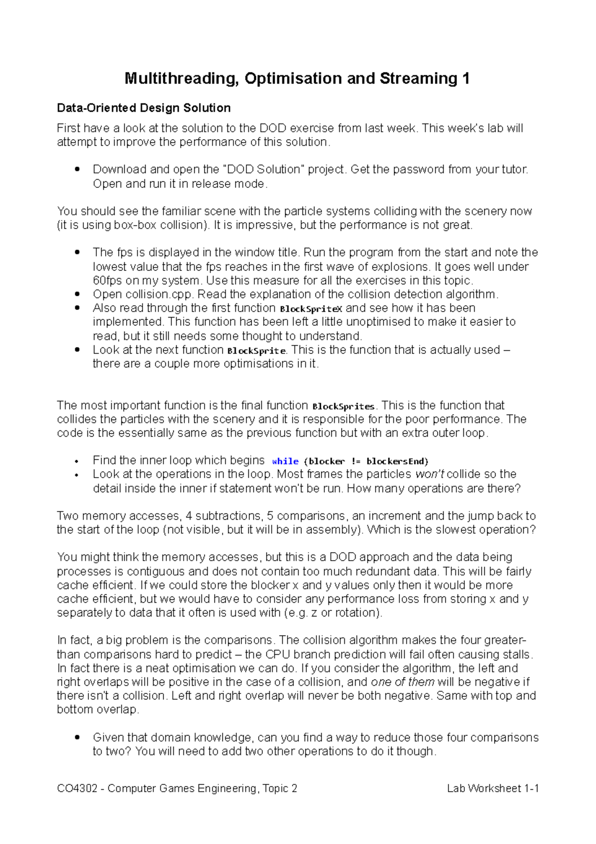 CO4302 Topic 2 - Lab Worksheet 1 - Multithreading, Optimisation and ...