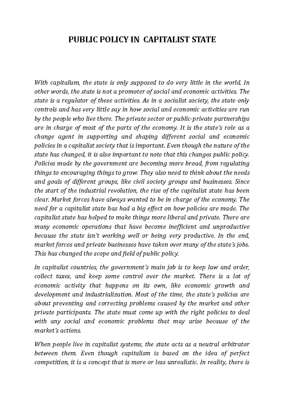 Capitalist State AND Public Policy - PUBLIC POLICY IN CAPITALIST STATE ...