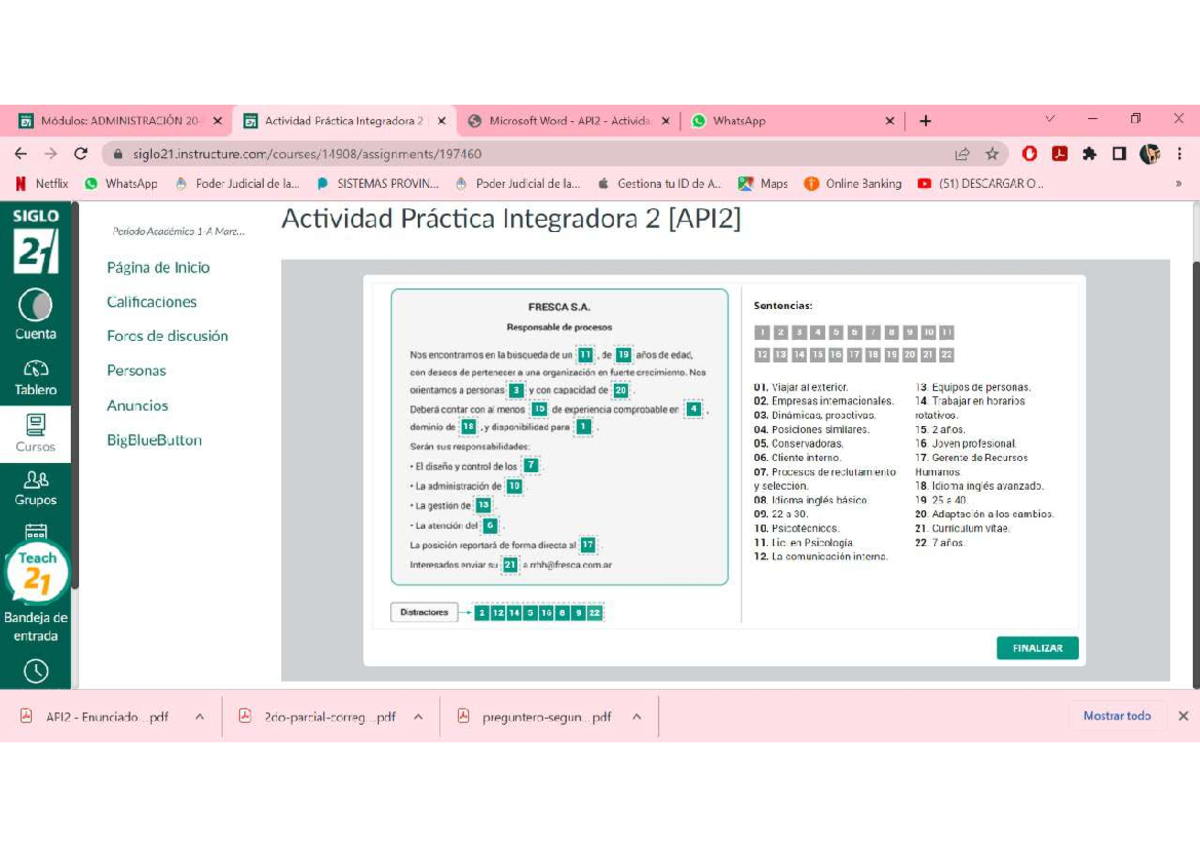 API 2 Administracion de Recursos Humanos PSI203 100% - Administración ...