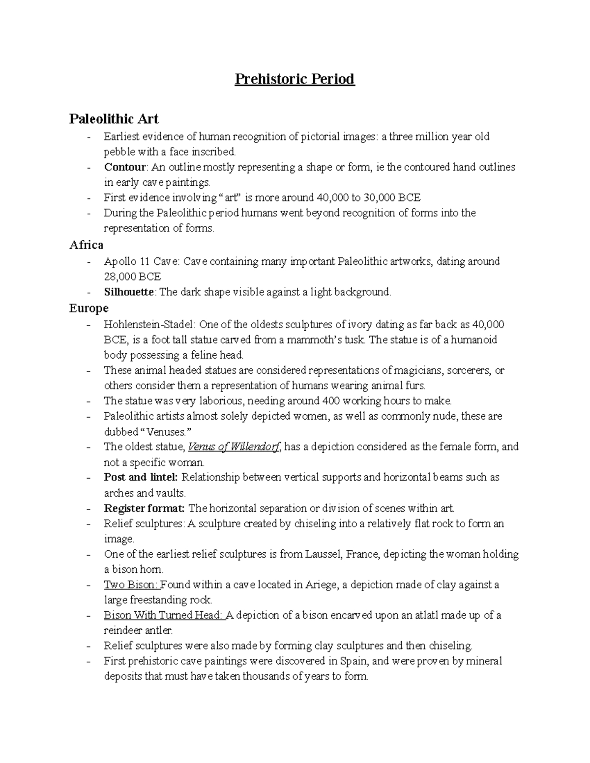 Chapter 1 / Chapter 2 - Prehistoric Period Paleolithic Art Earliest ...