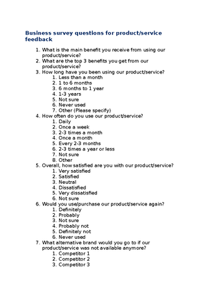 Questionnaire checklist - Strategic Management - Studocu