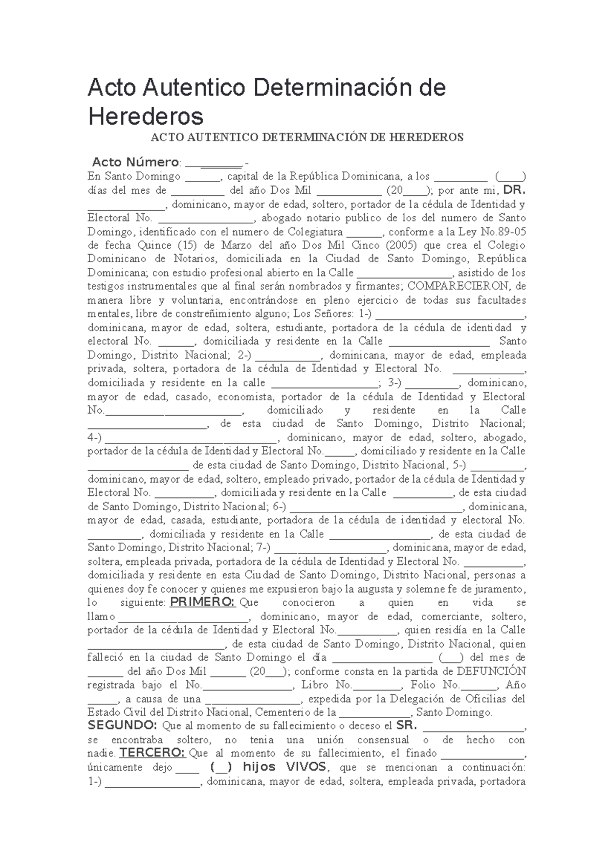 Acto Autentico Determinación de Herederos - Acto Autentico ...