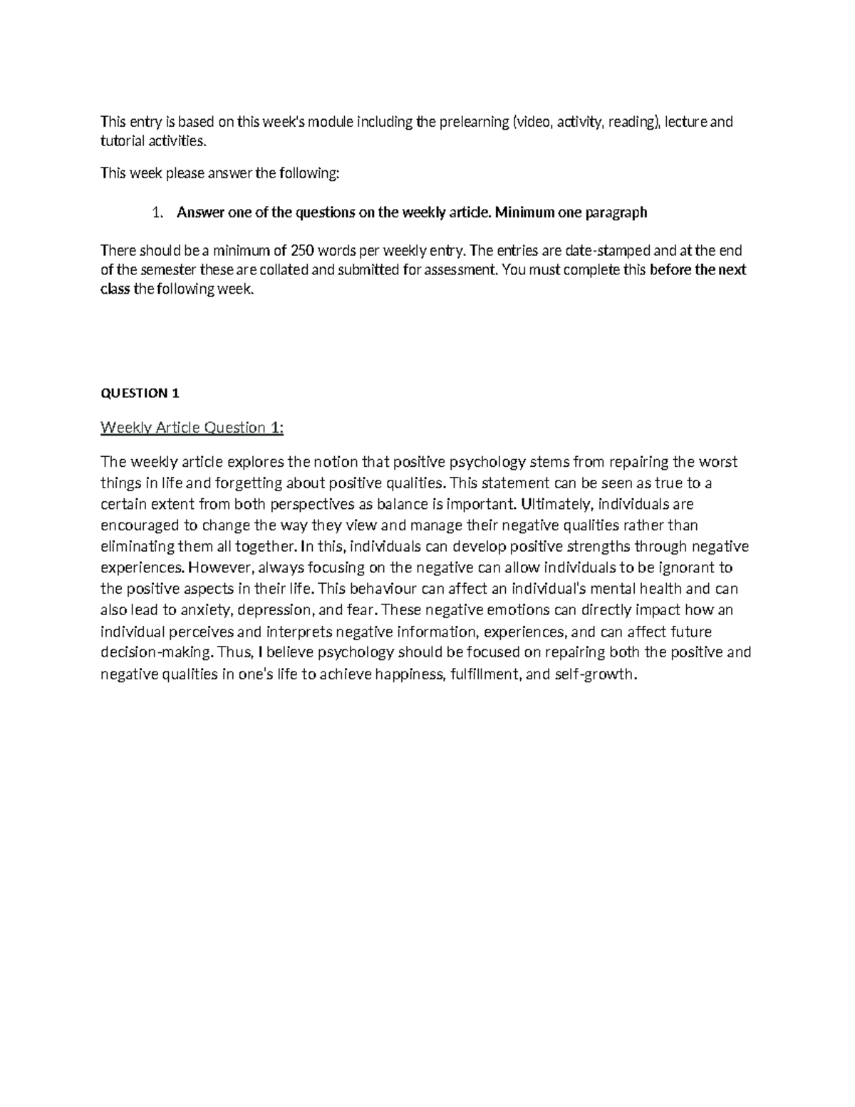 Journal Entry Week 1 - This entry is based on this week's module ...