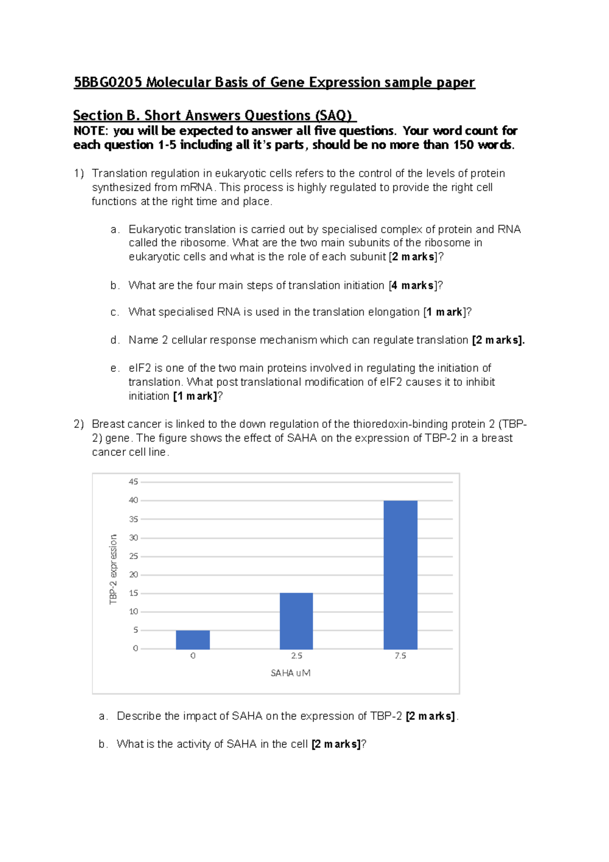 5BBG0205 SAQ sample paper - 5BBG0205 Molecular Basis of Gene Expression ...