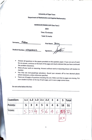 Class Test 1 2024 Memo - 2024 Final Past paper - Name and Surname: Memo ...