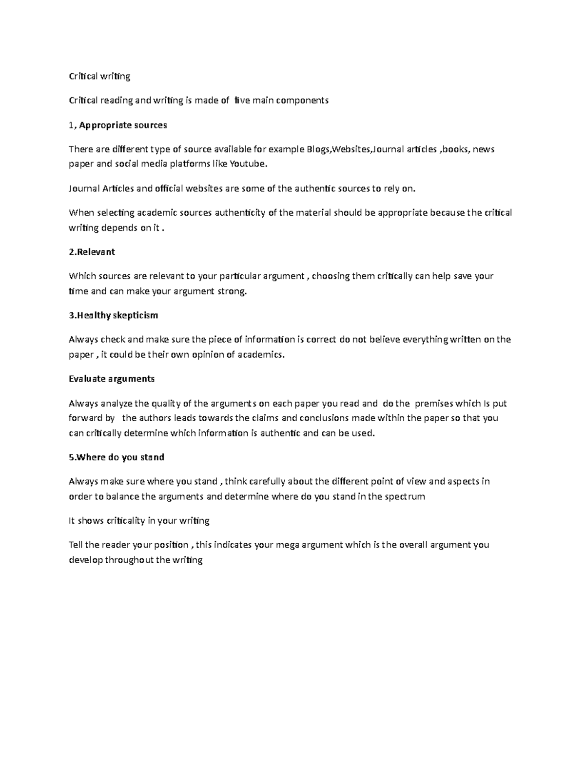 Critical thinking - assignments - Critical writing Critical reading and ...
