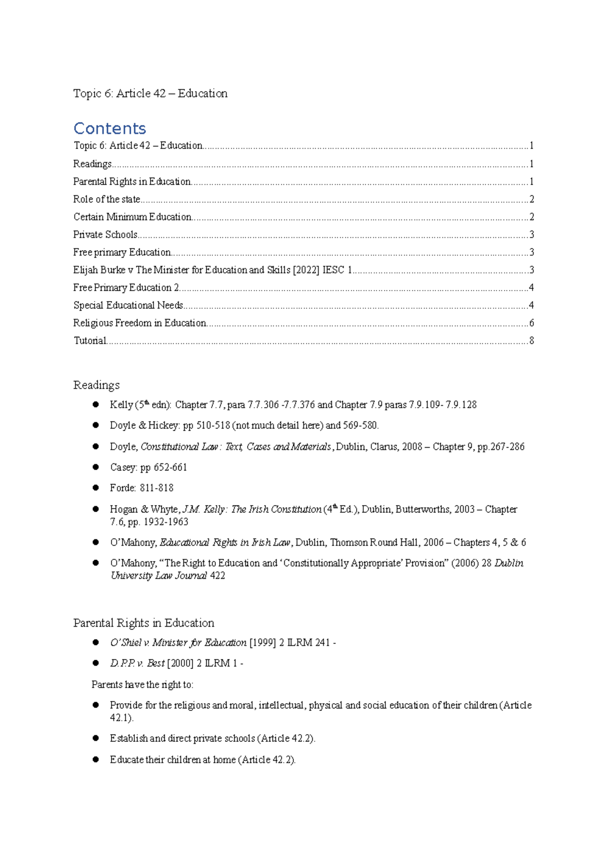 Education Notes const 2 - Topic 6: Article 42 – Education Contents ...