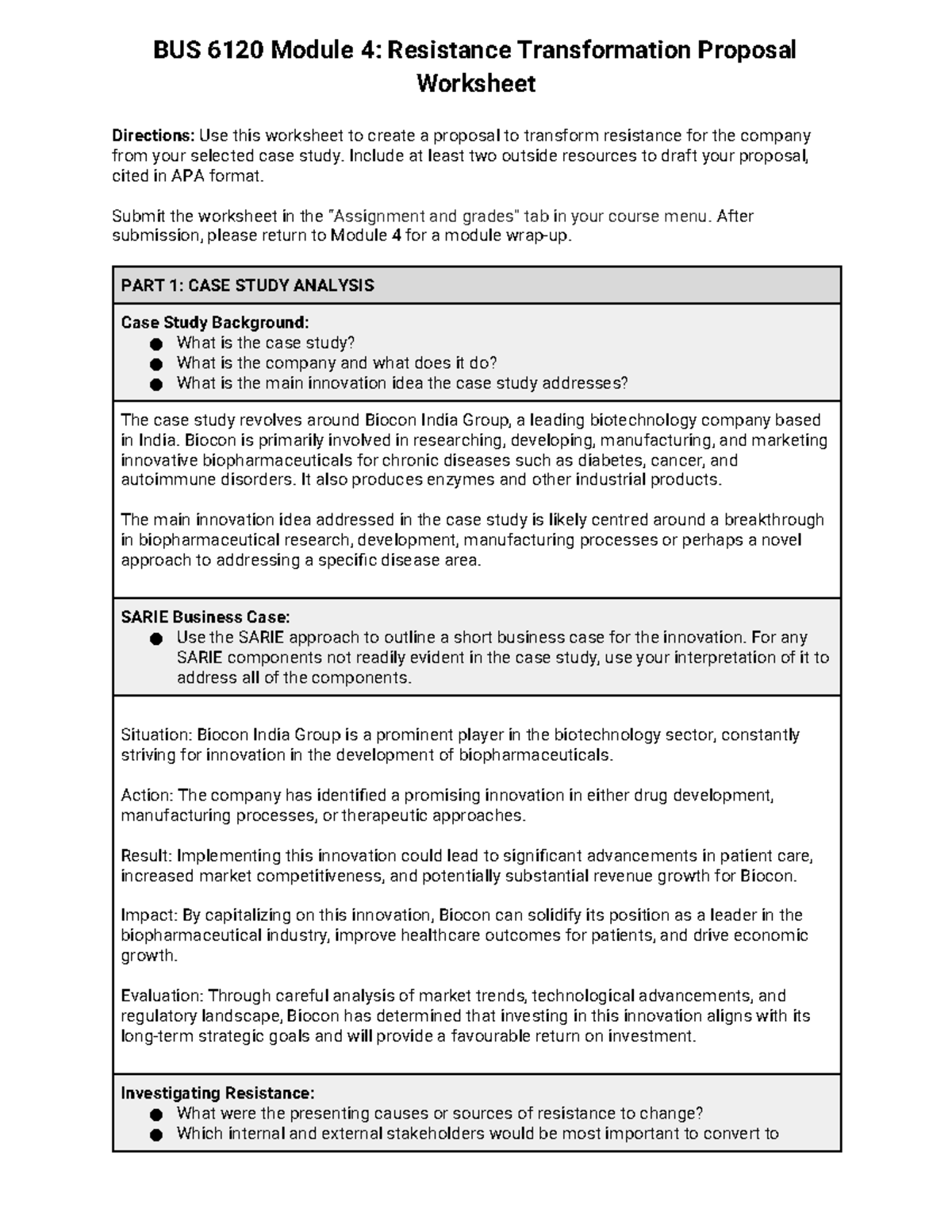 BUS 6120 Module 4 Resistance Transformation Proposal Worksheet - BUS ...