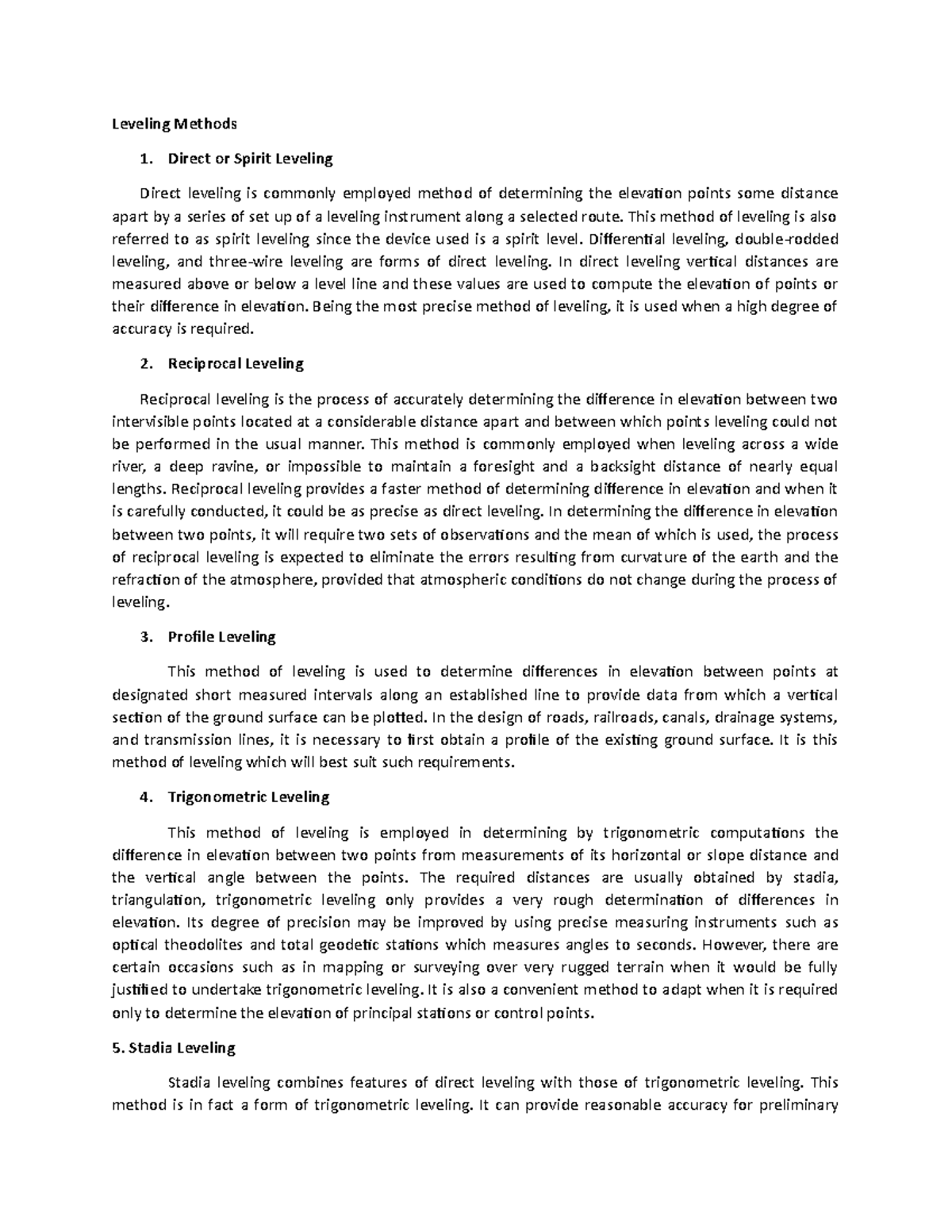 Leveling Methods - Leveling Methods Direct or Spirit Leveling Direct leveling is commonly ...