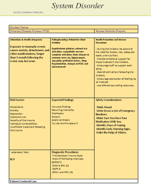 Depression Disorders - System Disorder .docx - Student Name: Disorder ...