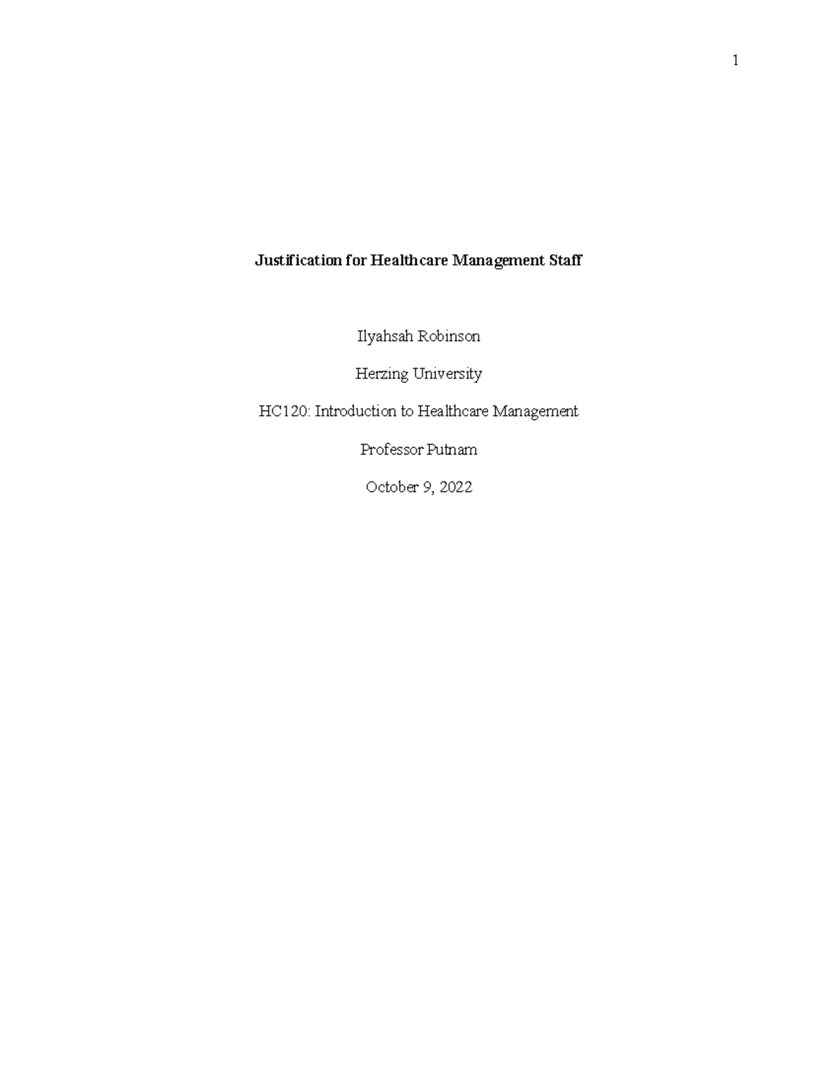 Justification for healthcare management staff - Justification for ...