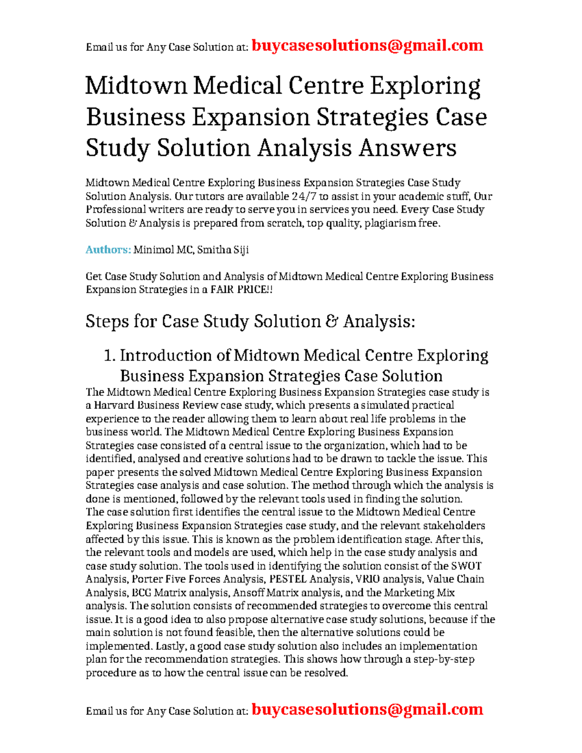 Case Solution Midtown Medical Centre Exploring Business Expansion Strategies - Midtown Medical ...