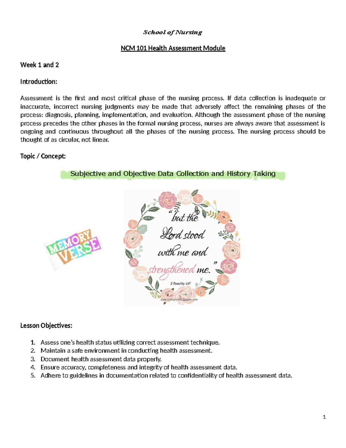 HEAS Module 1 : NCM 101 Health Assessment Module (School of Nursing ...