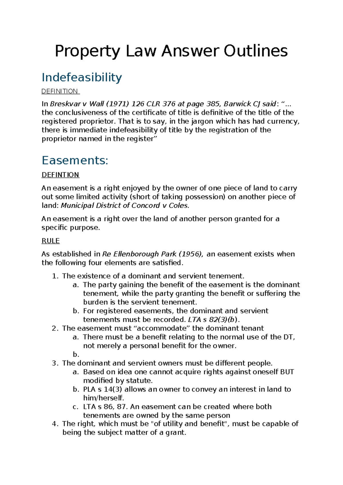 Property Law Answer Outlines - Property Law Answer Outlines ...