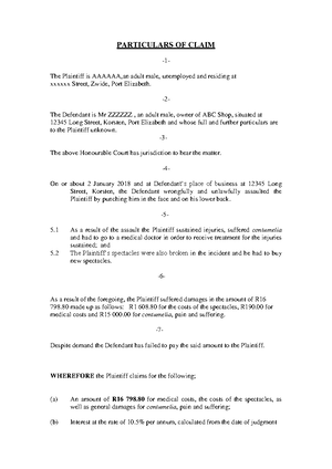Combined Summons - JJBV401 - Mandela - Studocu