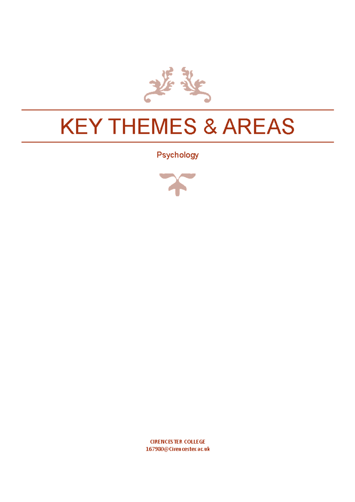 Key Themes and Areas - KEY THEMES & AREAS Psychology CIRENCESTER ...