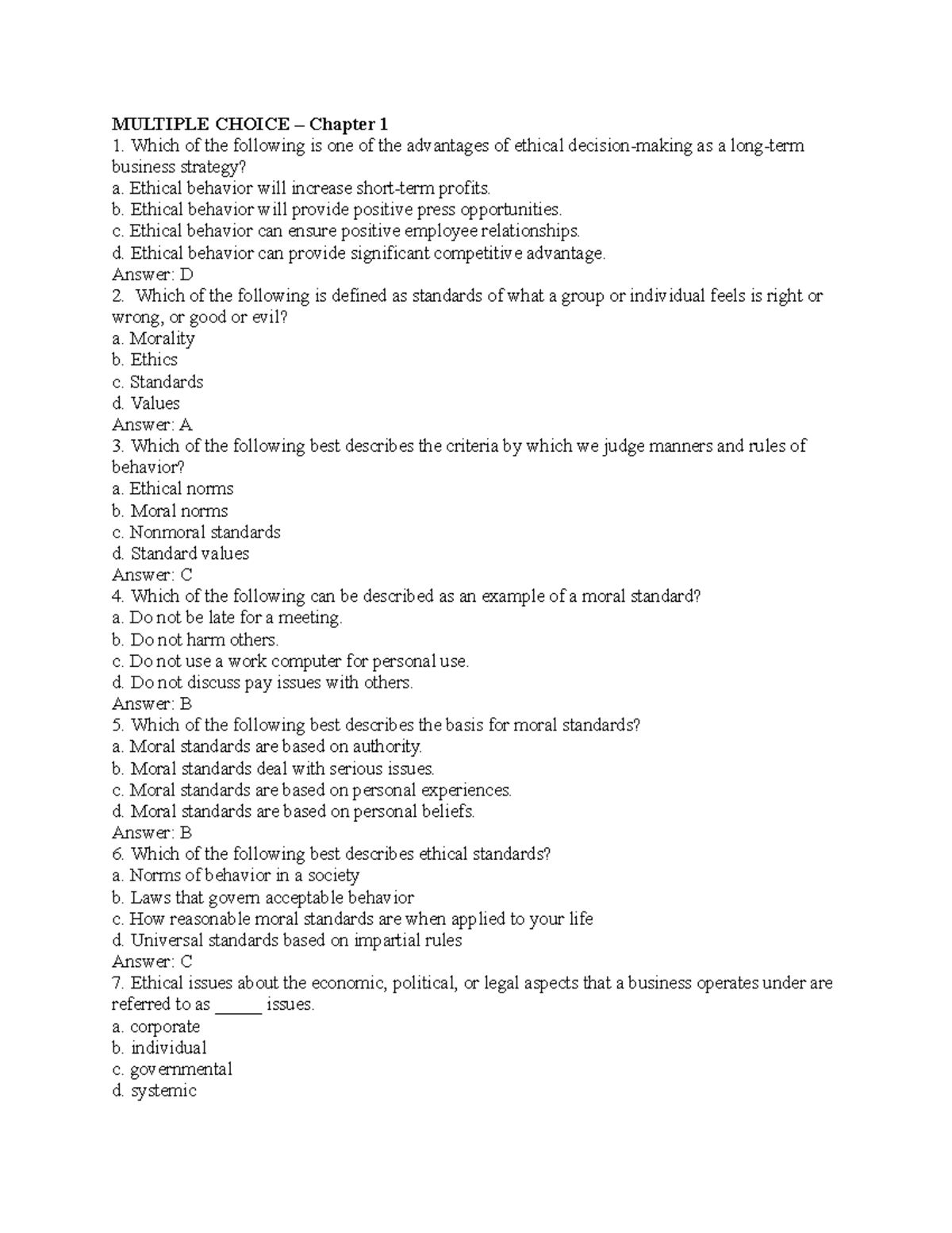 Multiple Choice- Chap 1 và 2 - MULTIPLE CHOICE – Chapter 1 Which of the ...