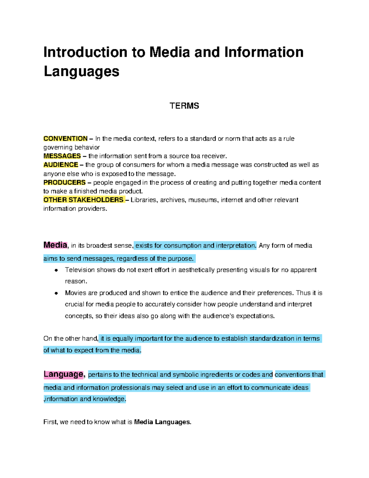 Media and Info Literacy ( Highlighted) - Introduction to Media and ...