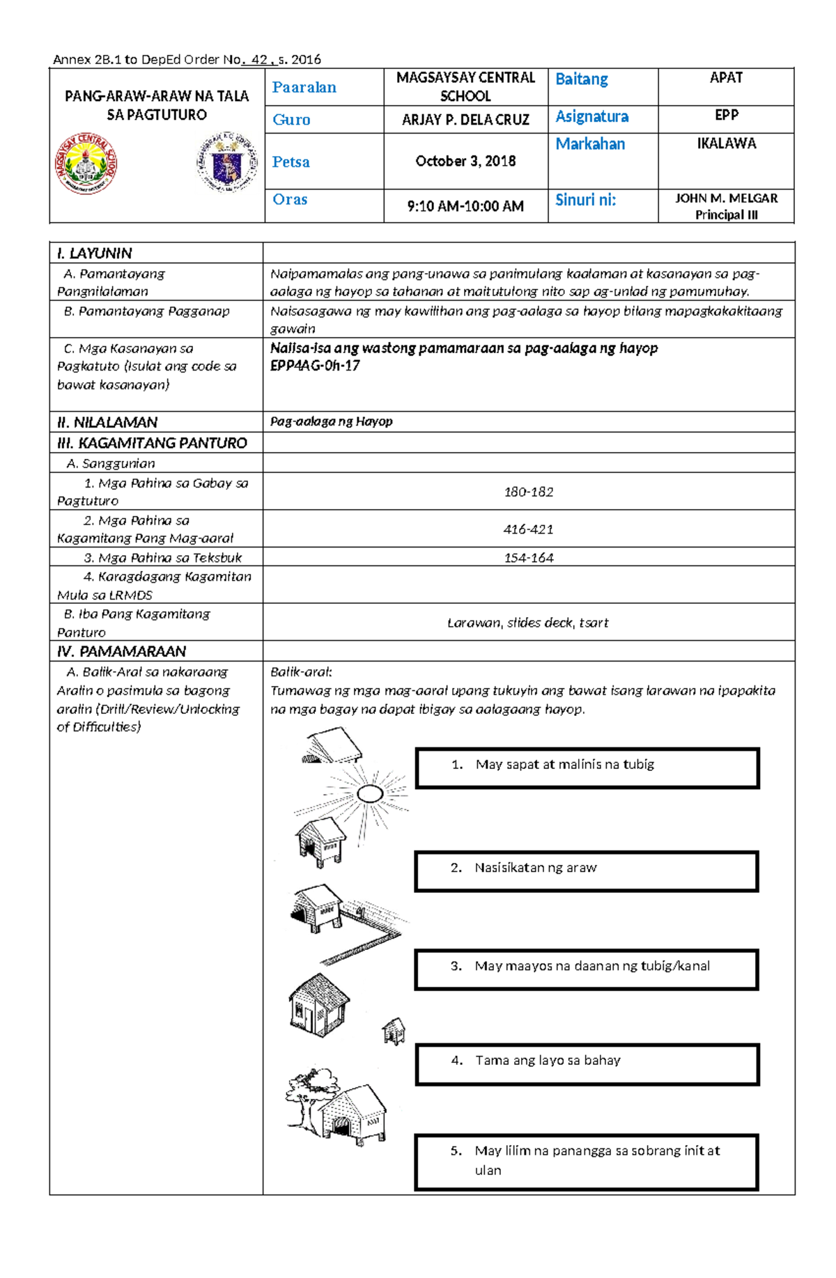 COT DLP EPP 4 BY SIR Arjay P. DELA CRUZ #2 - Annex 2B to DepEd Order No. 42 , s. 2016 PANG-ARAW ...