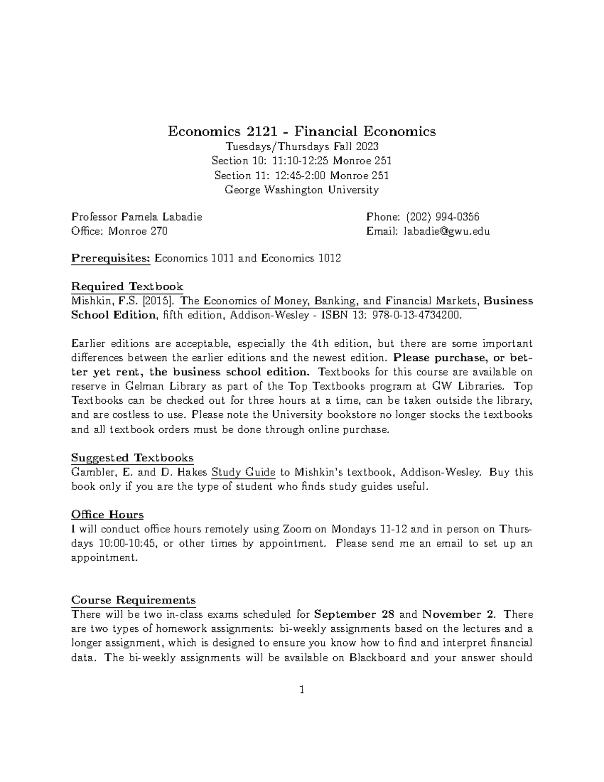ECON2121 - syllabus - Economics 2121 - Financial Economics Tuesdays ...