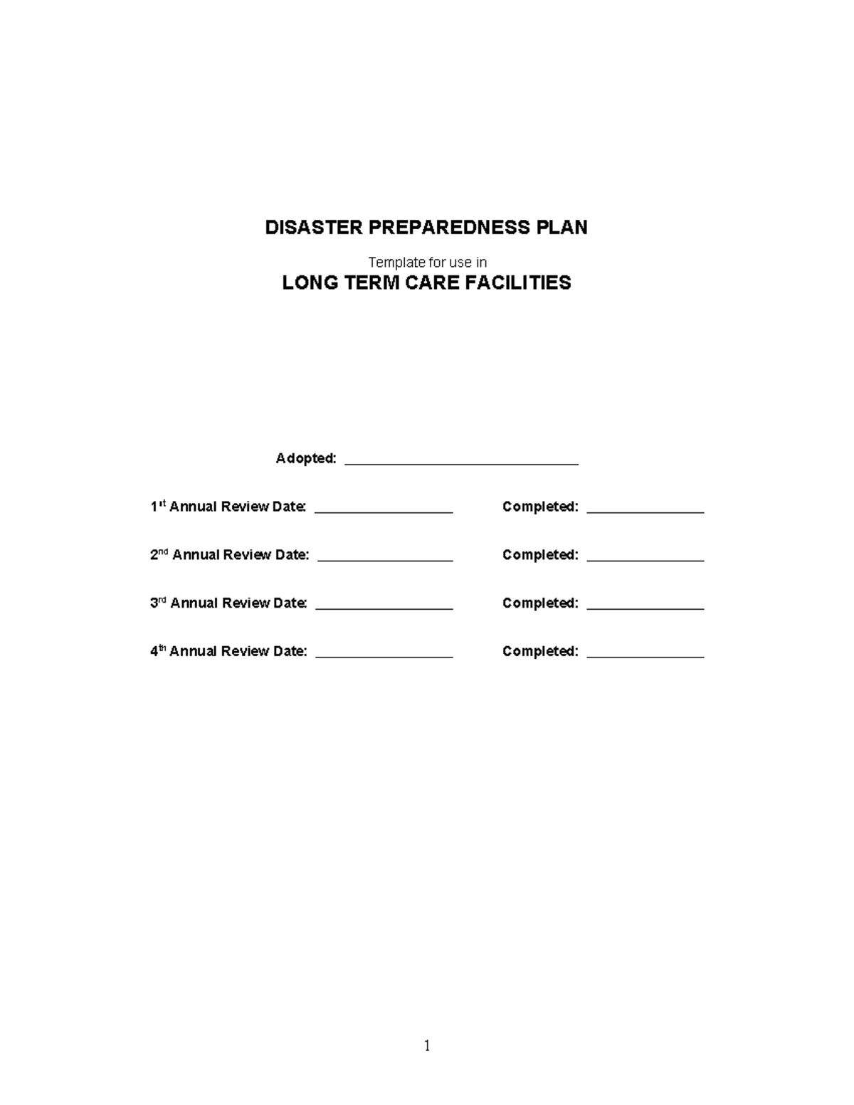 Washington LTC Toolkit - DISASTER PREPAREDNESS PLAN Template for use in ...