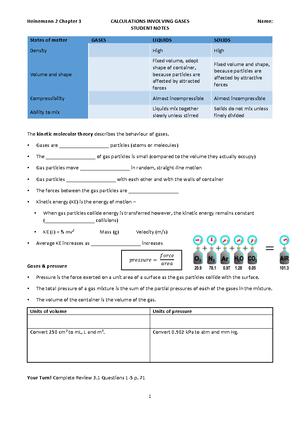 Chemistry 20 Workbook - Chemistry 20 Chapter 3 Review Workbook Chemical ...