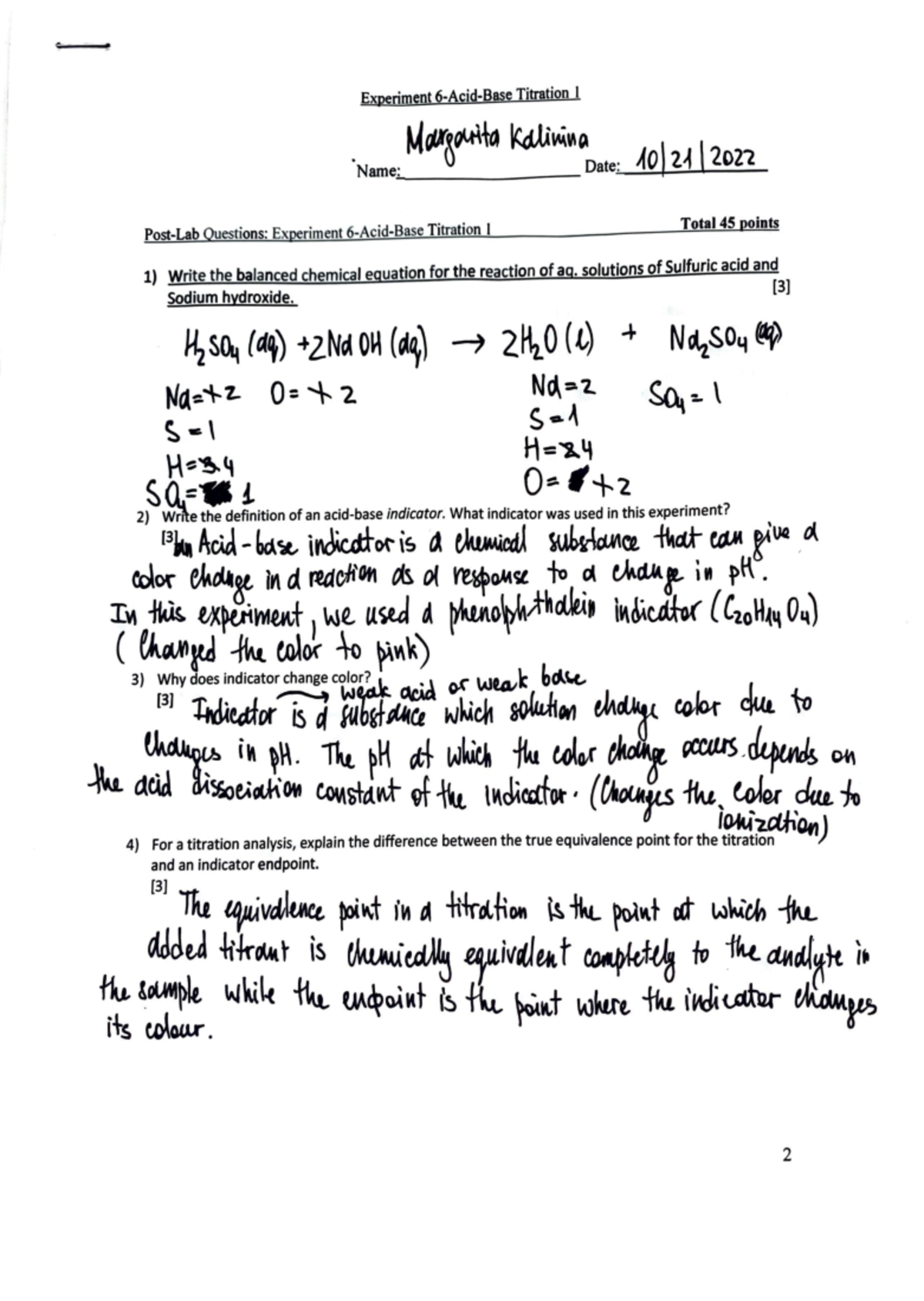 Acid base titration - Experiment 6-Acid-Base Titration I Post-Lab ...