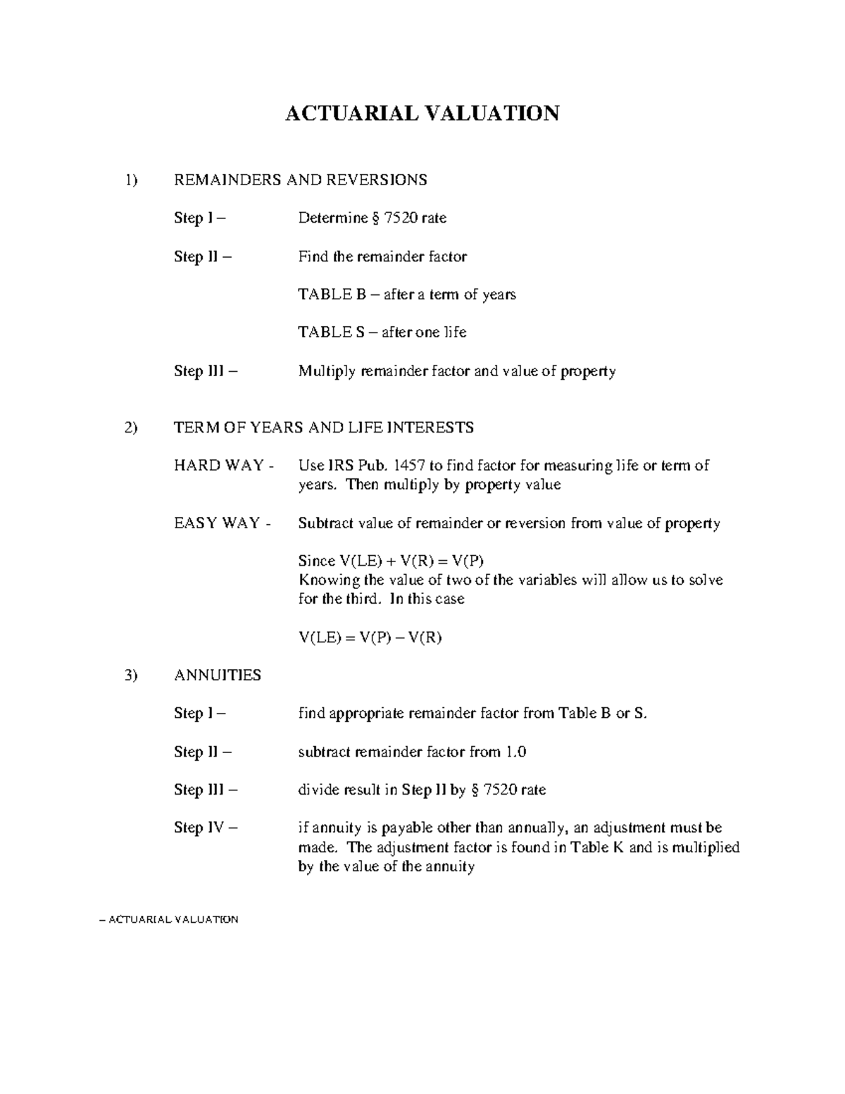 Actuarial Valuation - Formulas to determine Remainders and Reversions ...