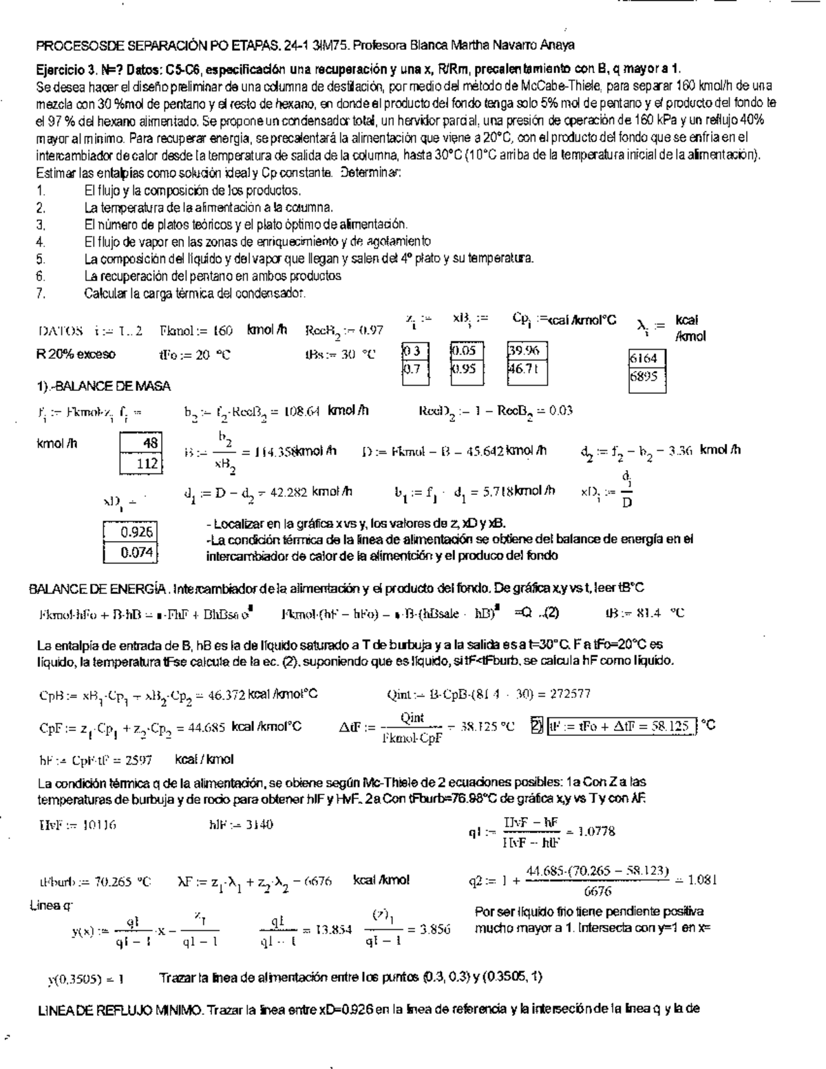 Ej3 24 2 3IM75 solución - banco de datos para construccion de diagramas - Procesos De Separación ...