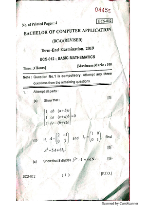 Bcs 012 maths imp ques - Bcs 012 important questions - Important ...