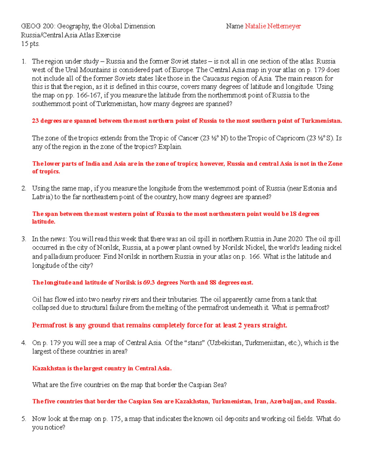 Russia Central Asia map atlas exercise FALL2020 - GEOG 200: Geography ...