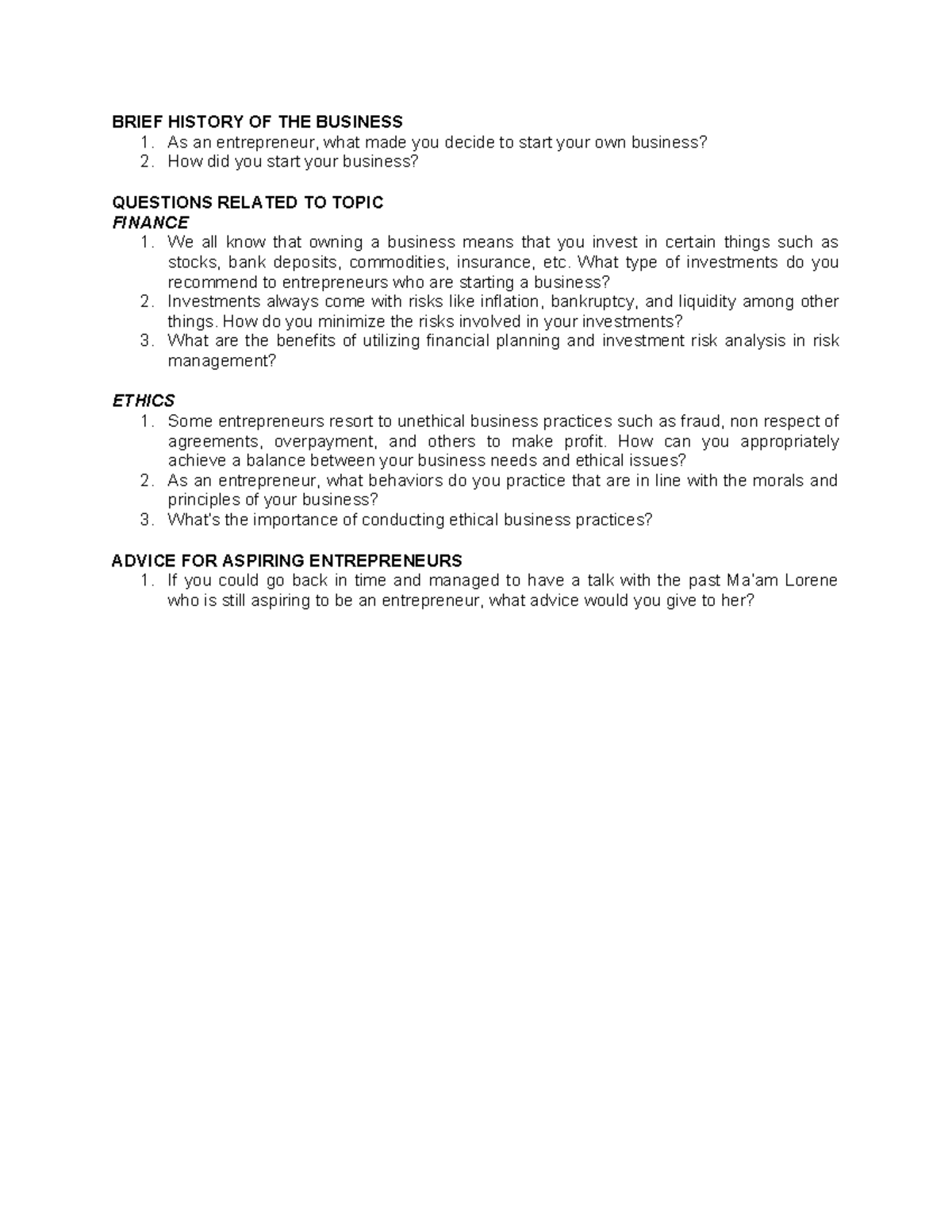 Brief History OF THE Business - BRIEF HISTORY OF THE BUSINESS As an ...