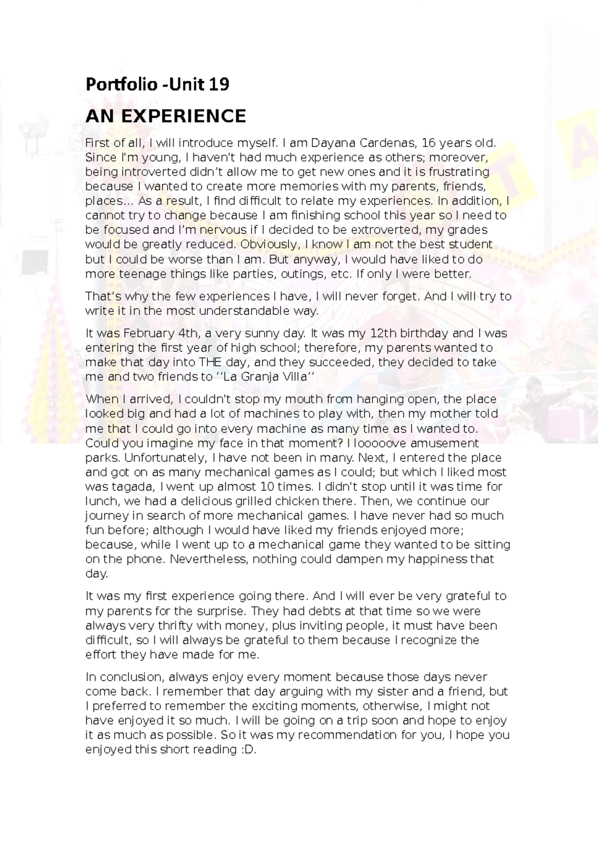 Portfolio Ad6 - Proyecto - Portfolio -Unit 19 AN EXPERIENCE First of all, I will introduce ...