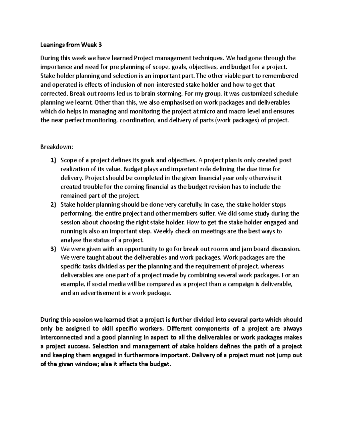 Capstone 1 Reflection 2 - Leanings from Week 3 During this week we have ...