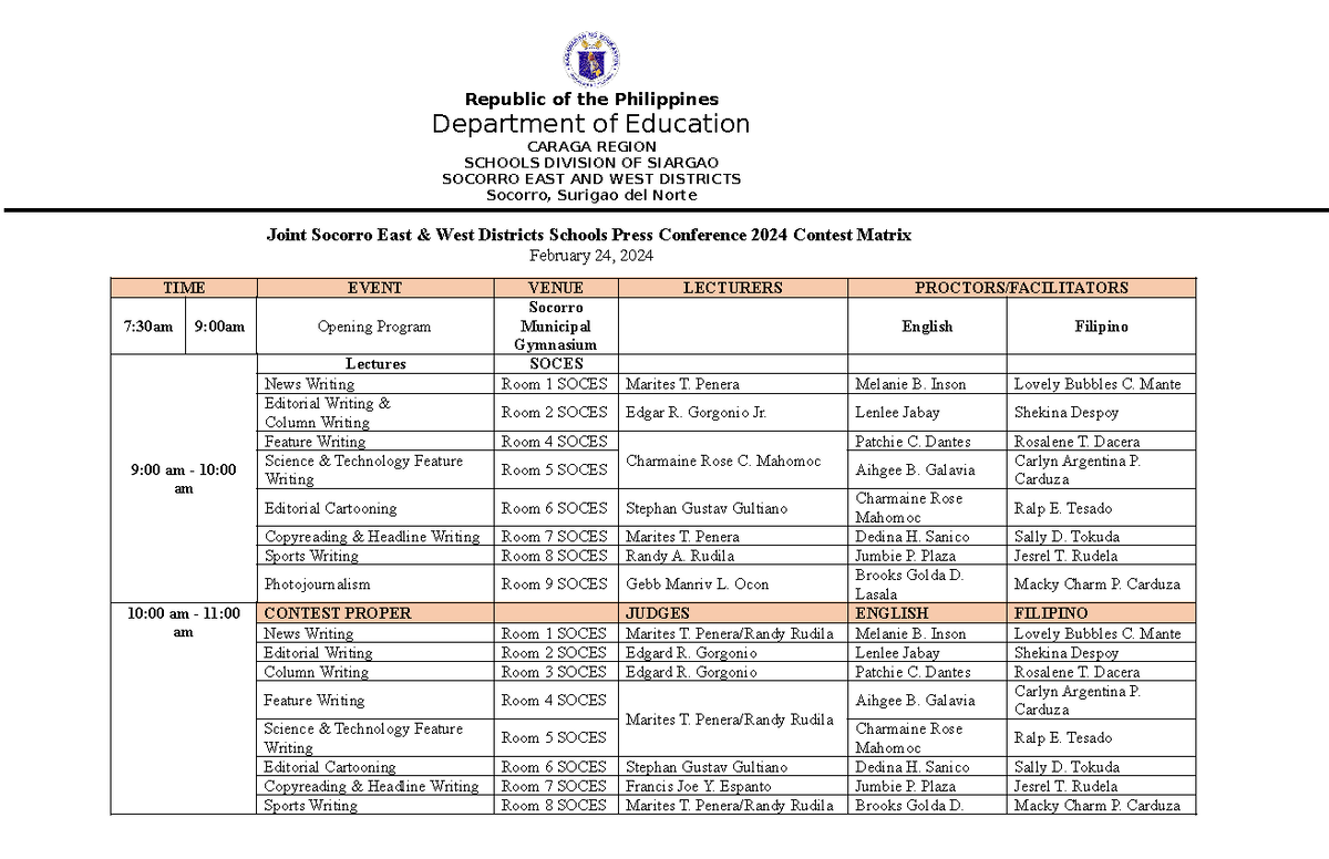 District Schools Press Conference 2024 Contest Matrix - Penera Melanie ...