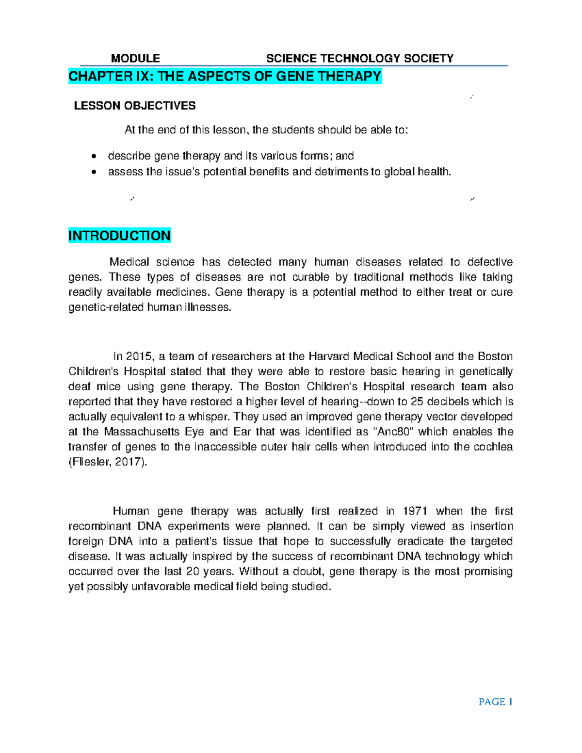 Chapter IX The Aspects of Gene Therapy - CHAPTER IX: THE ASPECTS OF ...