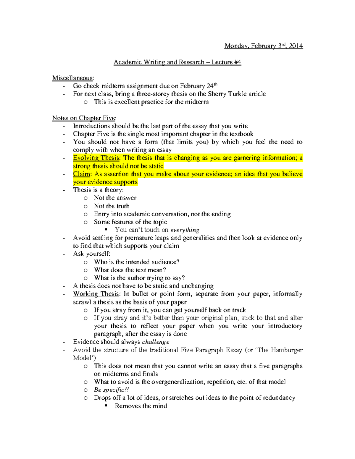 Lecture notes, lectures 4-6 - Monday, February 3rd, 2014 Academic ...