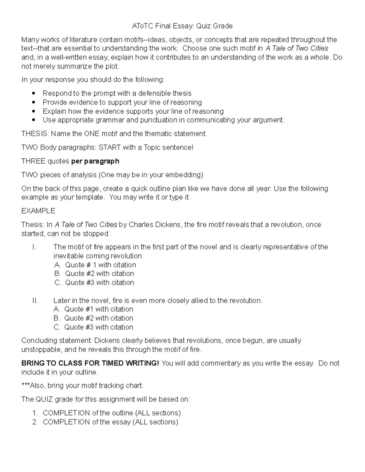 ATo TC Motif Prompt and plan - AToTC Final Essay: Quiz Grade Many works ...