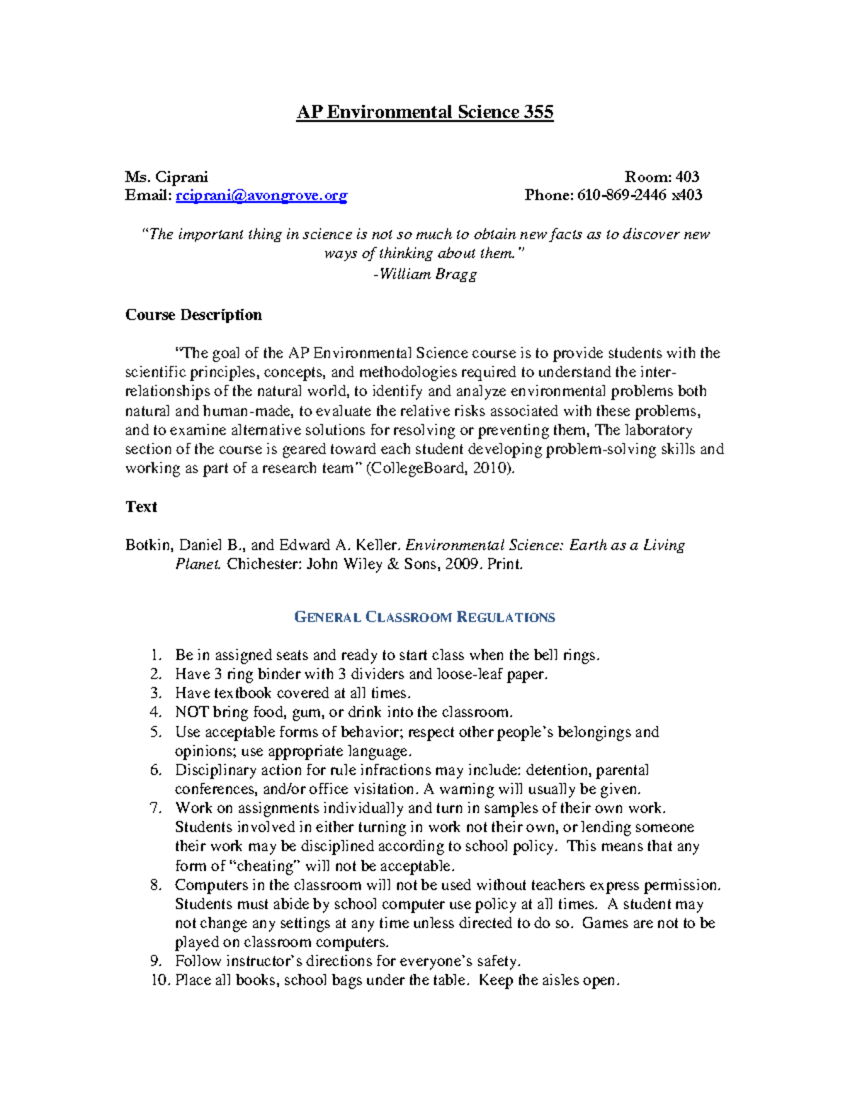 Introduction to AP Environment Science: Syllabus and Expectations - AP ...