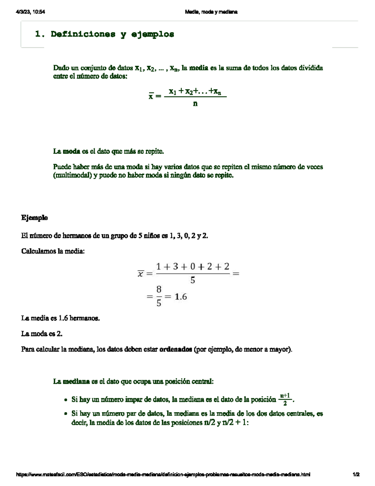 Media, Mediana Y MODA - Probabilidad y Estadistica - Studocu