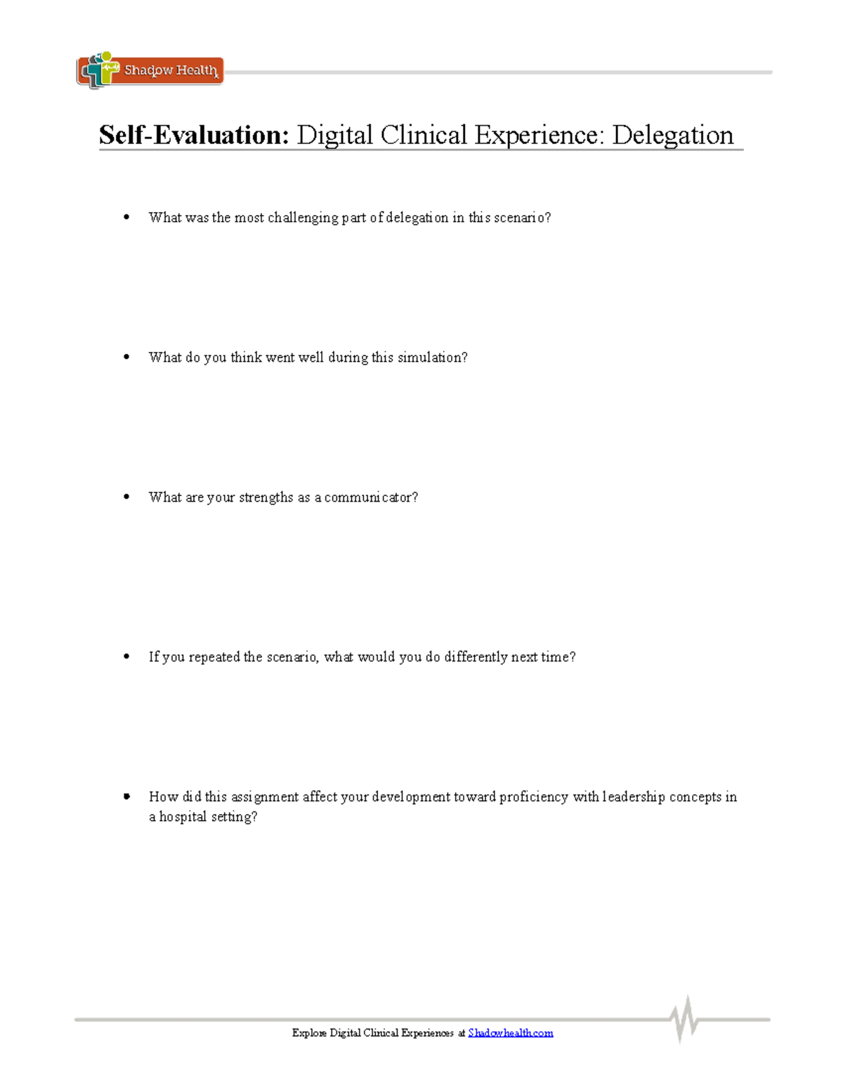 Shadow health delegation reflection - Explore Digital Clinical ...