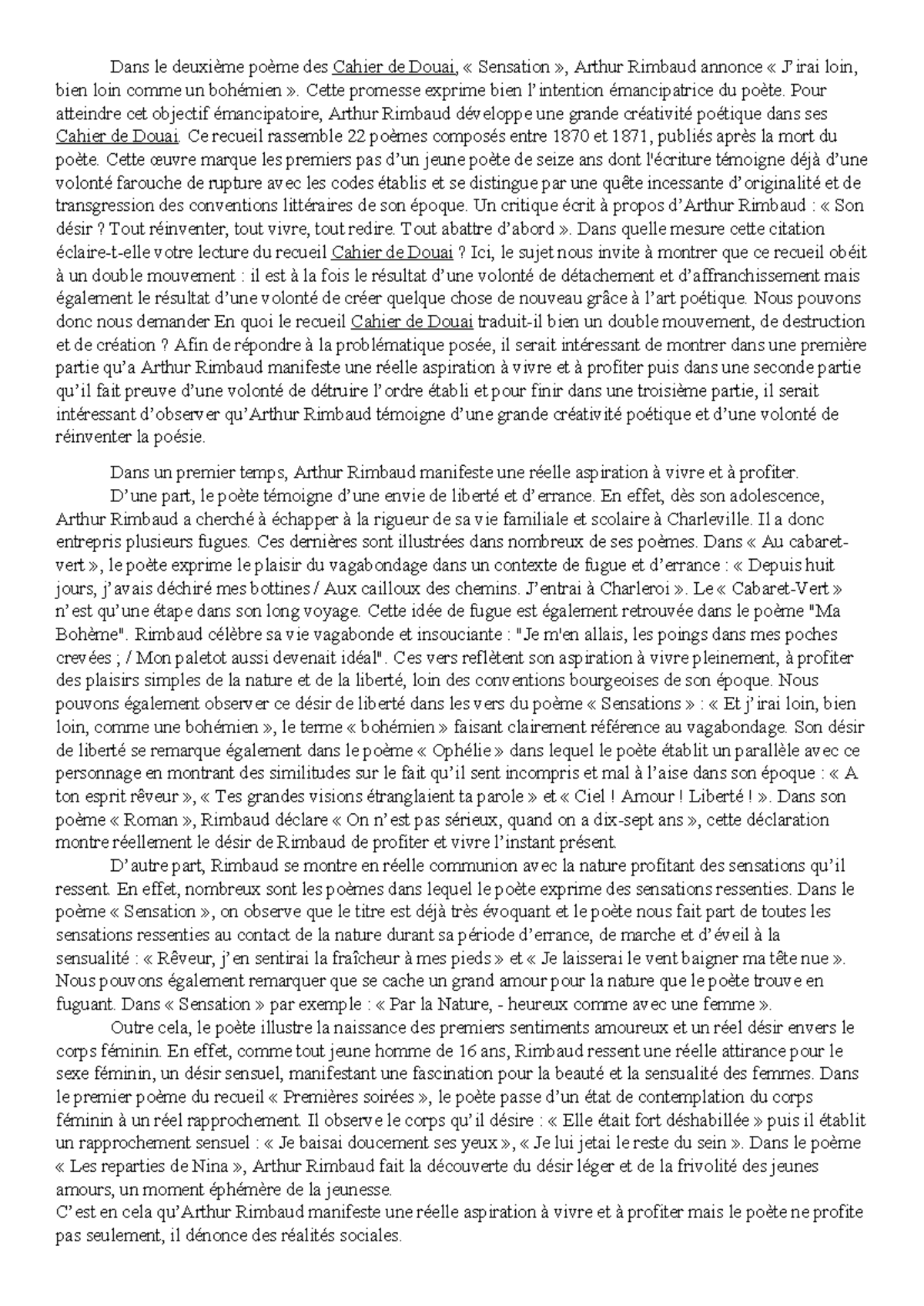 Dissertation poésie - Dans le deuxième poème des Cahier de Douai ...