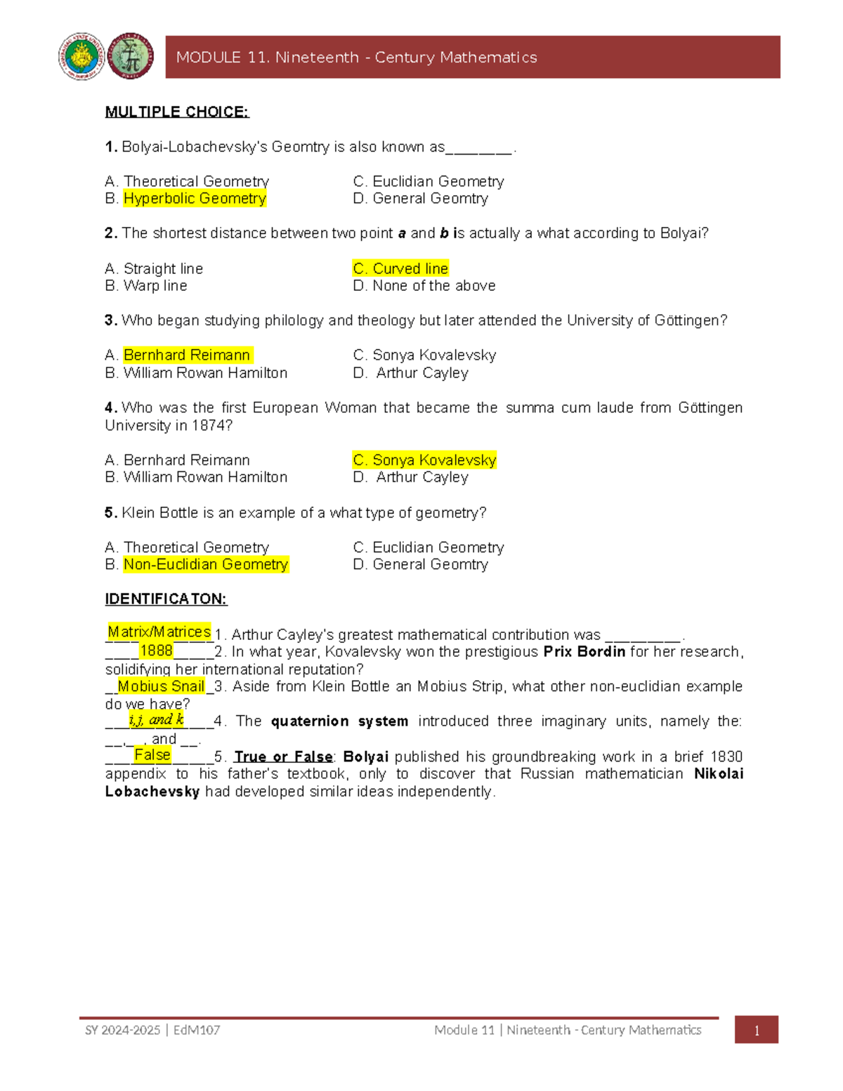 QUIZ-MOD-11 - Quiz - SY 2024-2025 | EdM107 Module 11 | Nineteenth ...